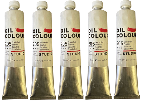 5 Pack of Scarlet Red Oil Paint, Color 205 Artist Quality Size 200 ml ...