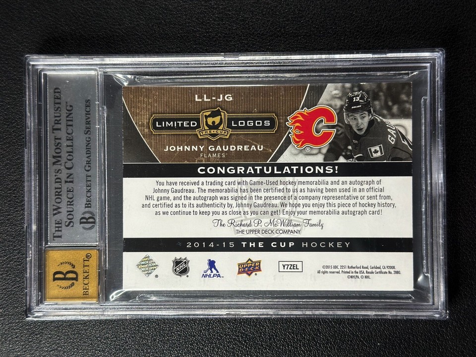 JOHNNY GAUDREAU BGS 9 2014-15 UD THE CUP LIMITED LOGOS ROOKIE PATCH ...