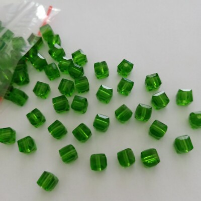 95pcs 6mm Fern Green Square Cube Transparent Glass Beads AUS Free ...