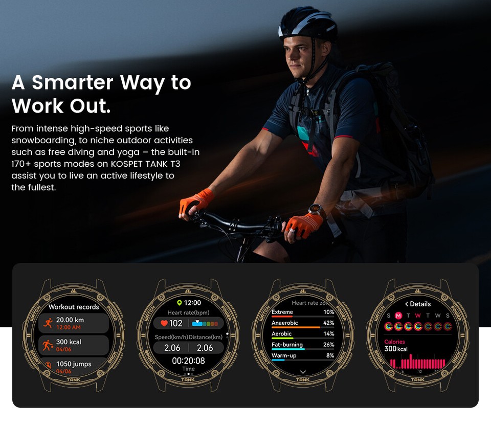 KOSPET Smart Watch for Men 60 Days Long Battery 50M Waterproof Rugged ...