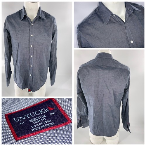 UNTUCKit Slim Long Sleeve Button Shirt M Men Blue Cotton Red Accents ...