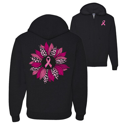 Pink Cheetah Print Breast Cancer Carnation Flower Zip Up Hoodie ...