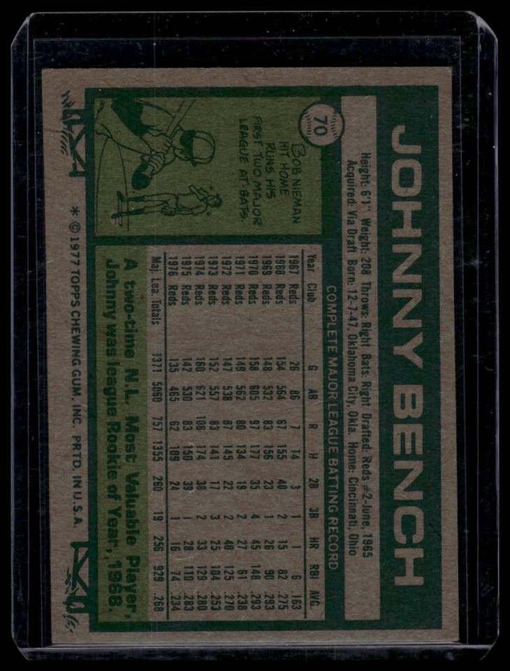 1977 Topps #70 Johnny Bench | eBay