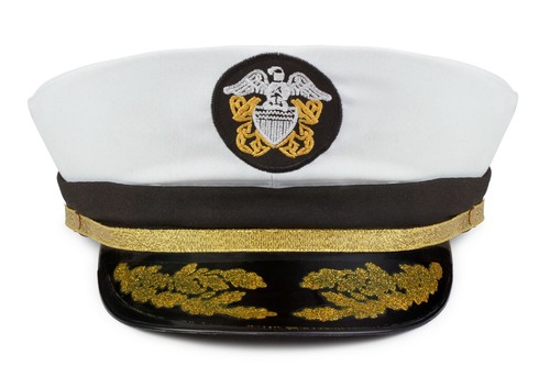 Dress-Up-America Boat Captain Hat - White Navy Admiral Cap for Adults ...