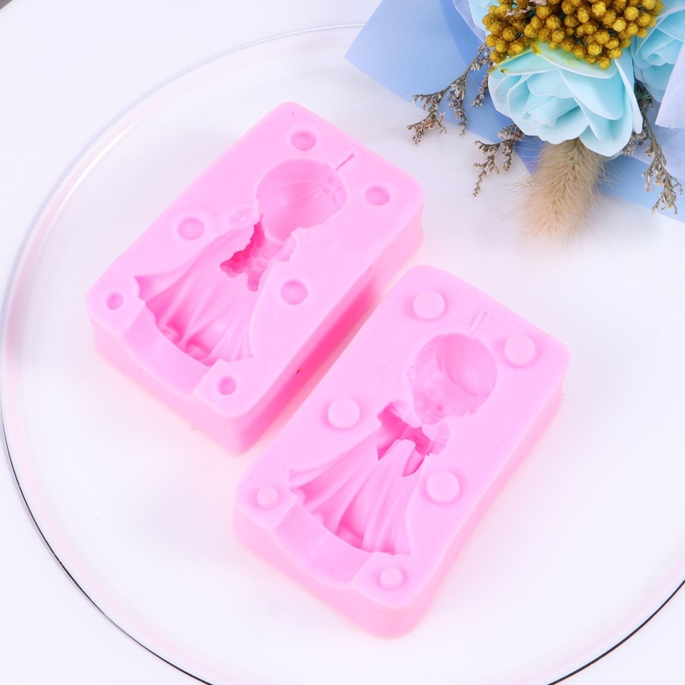 2 Pcs Silicone Angel Baby Candle Molds Pink DIY Cake Fondant Baking ...