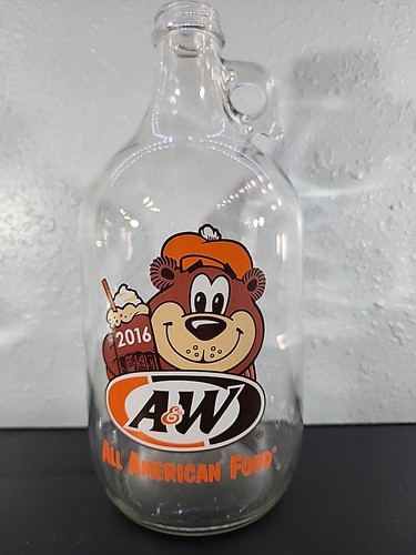 A&W Root Bear Glass Jug 2016 Rooty Bear Logo 10" tall X 4.5 " wide | eBay