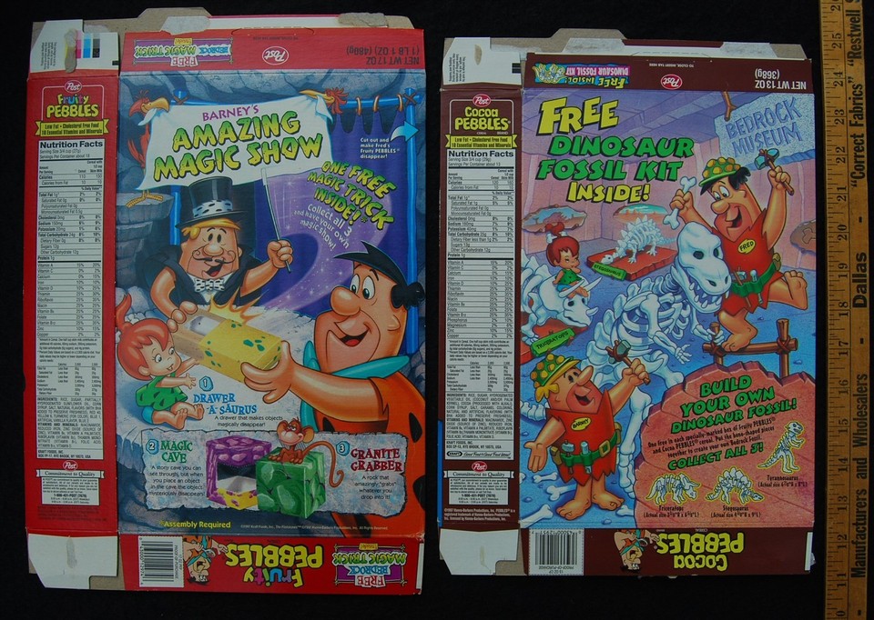 [ 1997 Pebbles - 2 Vintage Cereal Boxes - Magic Tricks / Dinosaur ...