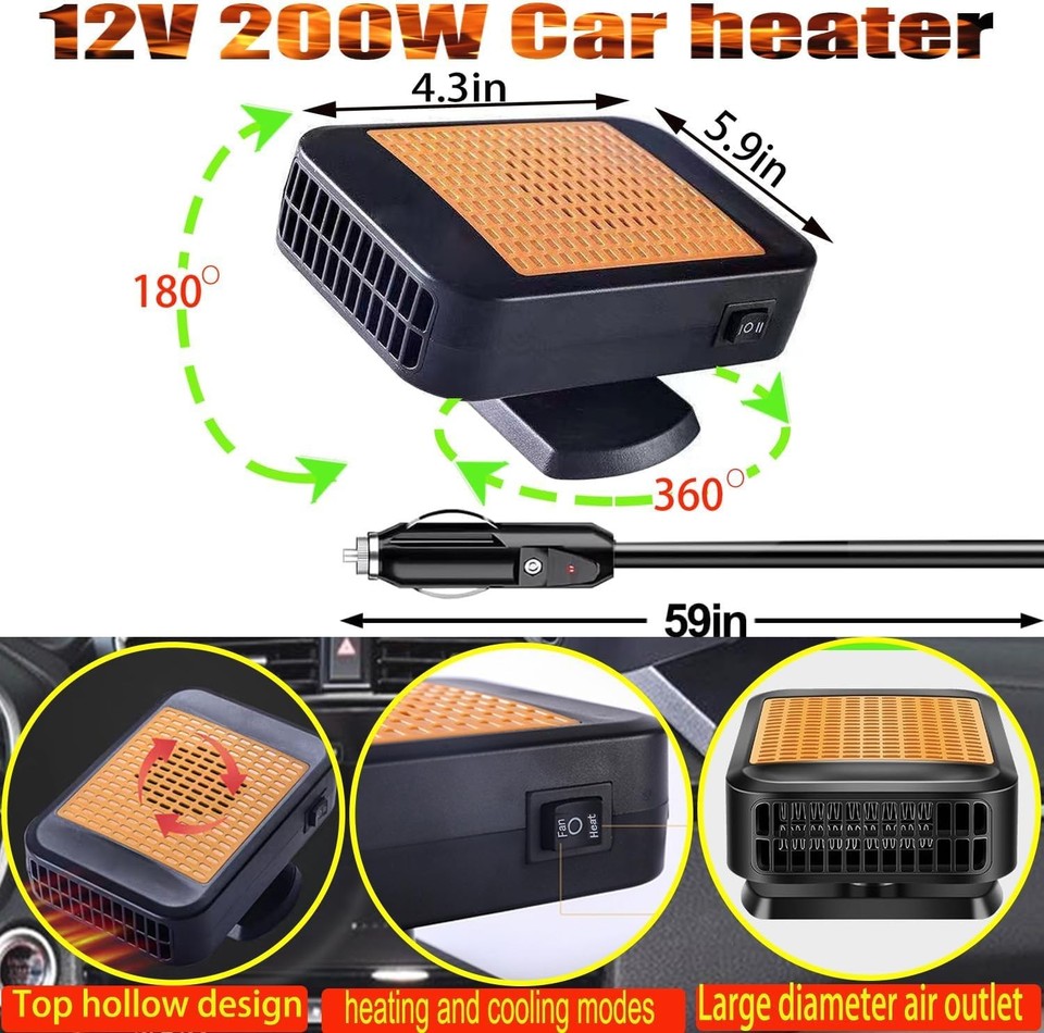 Car Heaters for Vehicle,12V Heater for Car 200W Fast Heating Defroster ...
