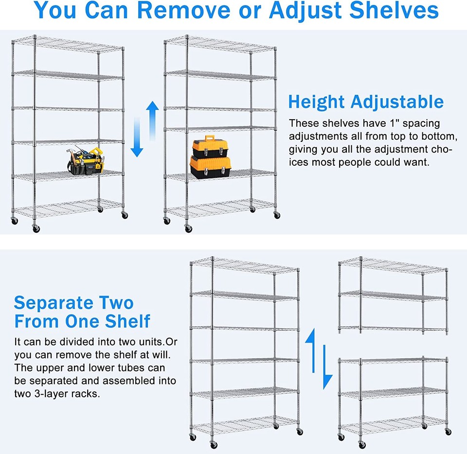6 Tier Wire Shelving Unit Adjustable Heavy Duty Metal Shelf Storage ...