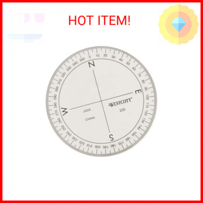 Westcott 3 1/2-Inch 360 Degree Compass Protractor, Transparent (255 ...