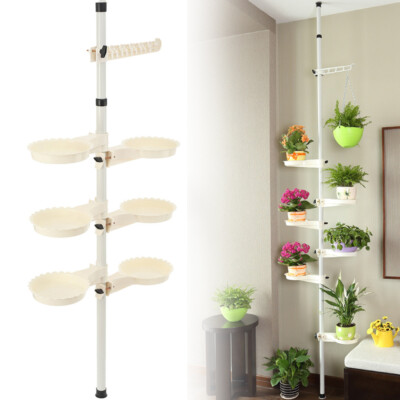 Plant Stand Holder Tray Tension Pole Indoor Planter Shelf Adjustable ...