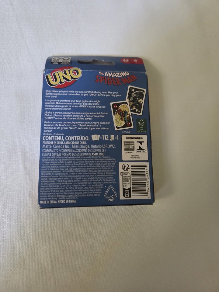 Mattel UNO Card GAME THE AMAZING SPIDER-MAN w/Special Rules AGES 7 ...