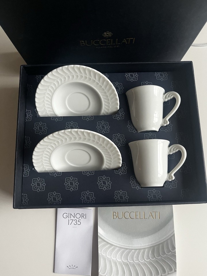 Buccellati Porcelain Set of Two Espresso Cups and Saucers | eBay