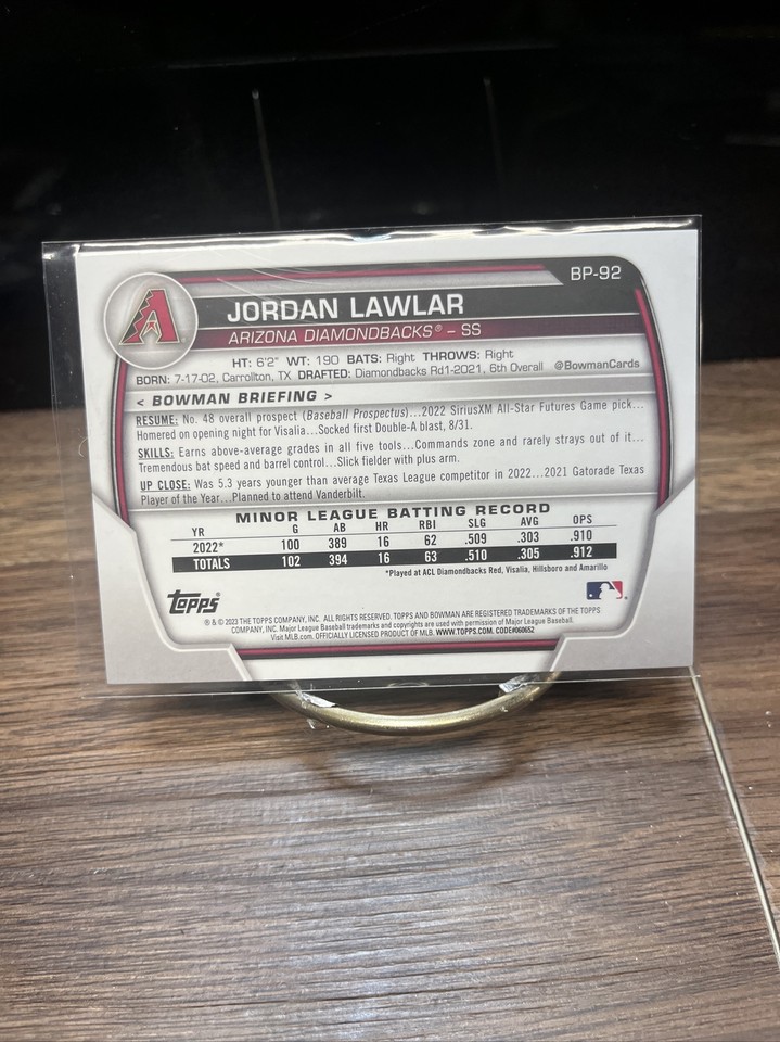Jordan Lawler 2023 Bowman Prospects Arizona Diamondbacks #BCP-92 | eBay