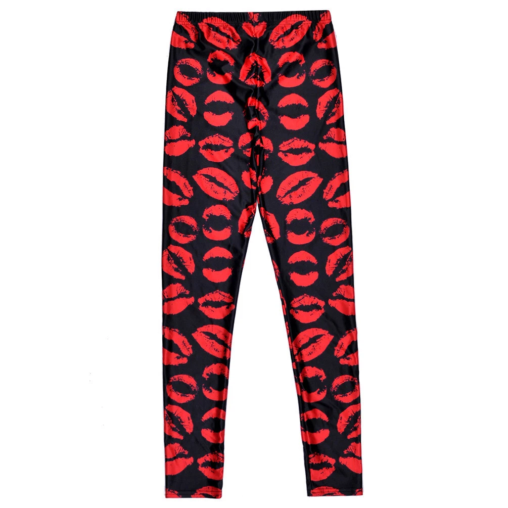 Woman Red Lip Printed Elastic Waist Leggings | ID 97947228 by Brandon ...