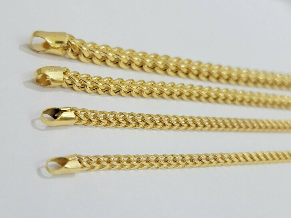 Real 10k Yellow Gold Chain Franco Necklace 3mm-5mm Mens 20"-28" Inch ...