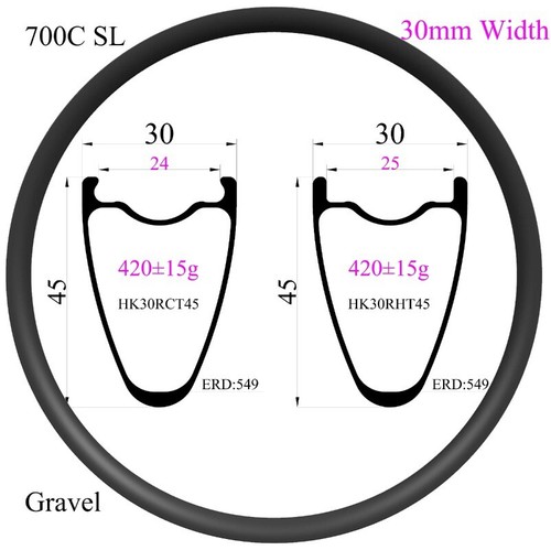 Gravel Road Bike Rims 700C 30x45mm Tubeless Hookless Carbon Wheels Disc ...