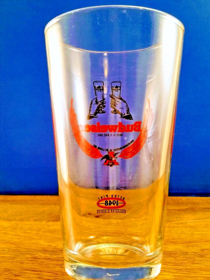 Budweiser Retro 1948 Pint Beer Glass Cup Bar Barware Anheuser Busch ...