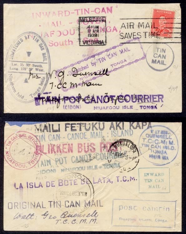 AUSTRALIA 1939 INCOMING TIN CAN MAIL TO TONGA | eBay