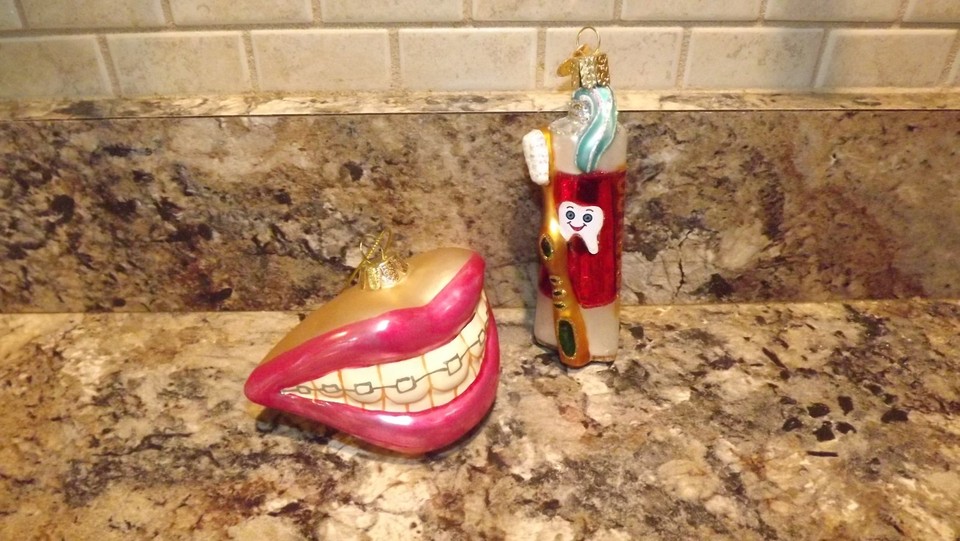 Vintage Old World Christmas Tooth Brush & Paste Ornament Glass ...