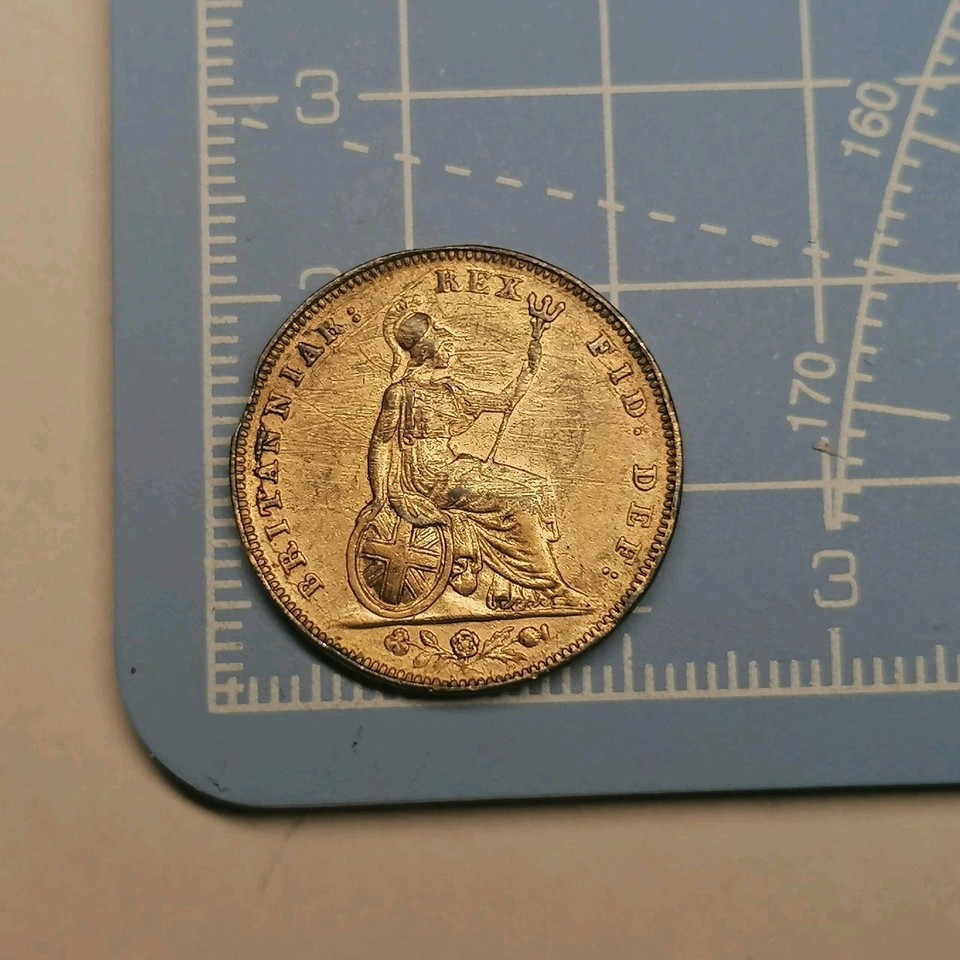 1834 Farthing Of William IV, British Milled Copper Coin, Unusual Gilt ...