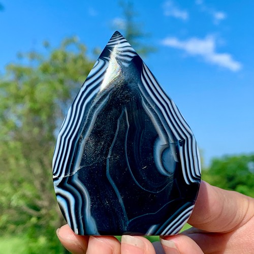 102G Natural black striped agate crystal Drop shaped quartz healing | eBay