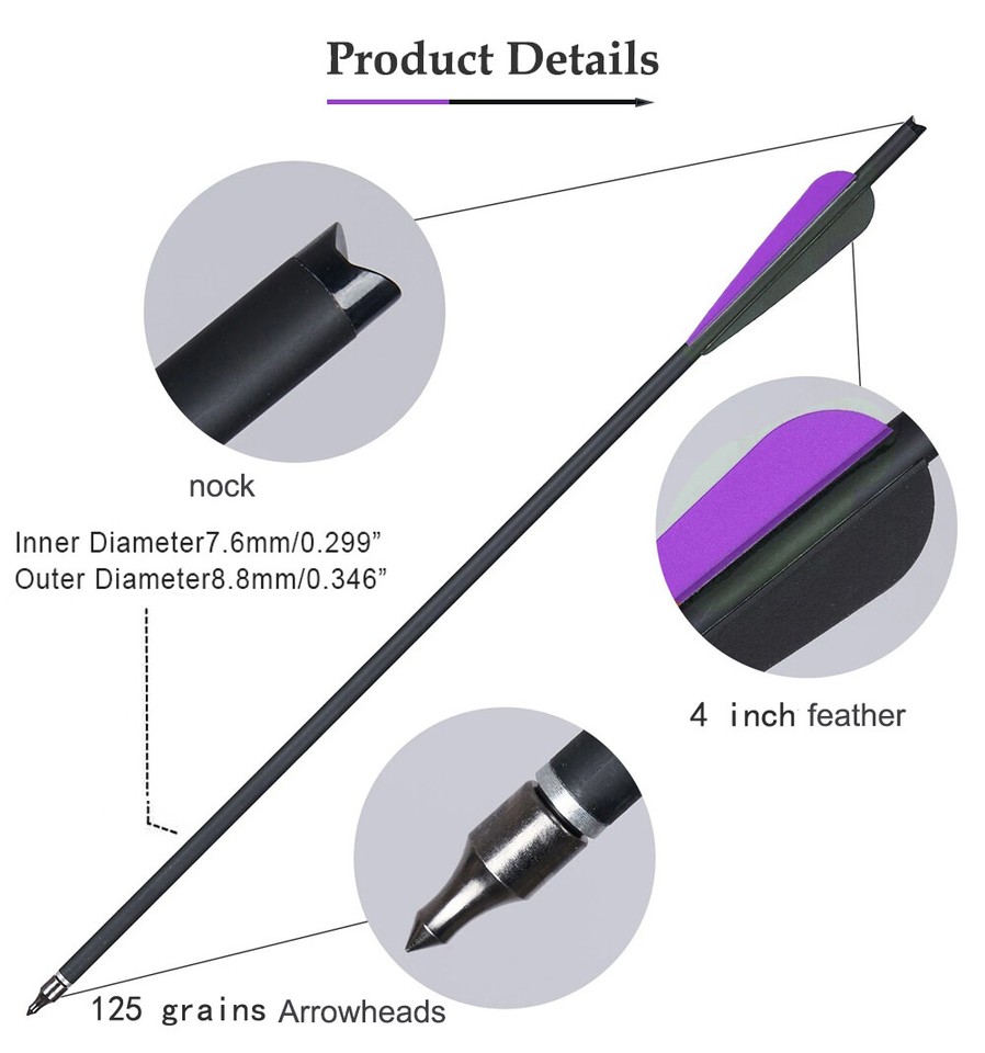 20/22'' Crossbow Bolts Carbon Arrows Half Moon Nock Archery Hunting ...