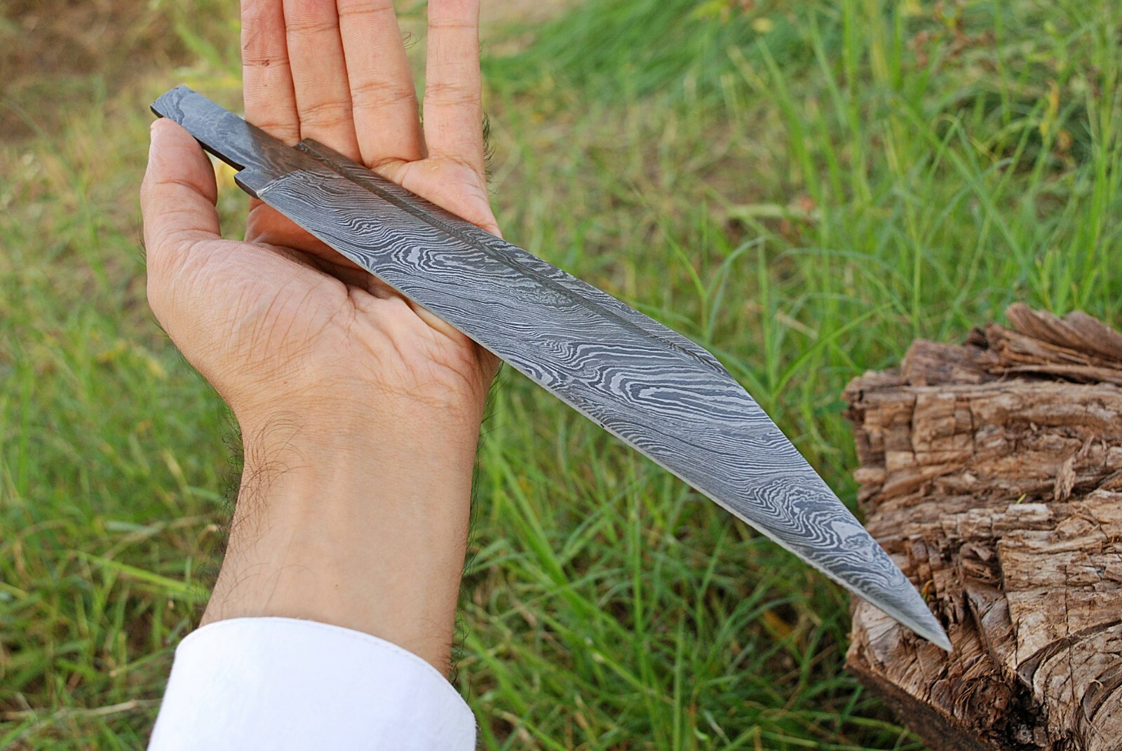 12”CUSTOM HAND FORGED DAMASCUS STEEL HUNTING SEAX KNIFE BLANK BLADE ...
