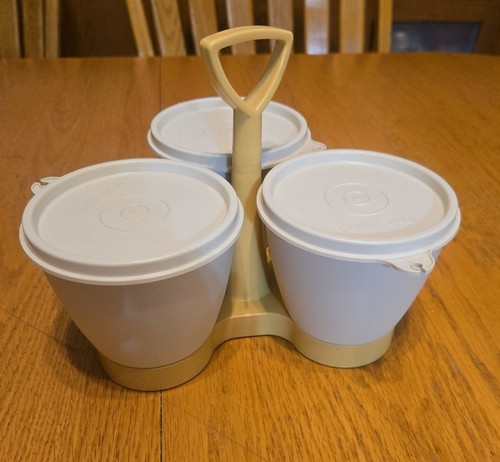 Vintage Tupperware Condiment Caddy with Lids Gold & Almond 3 ...