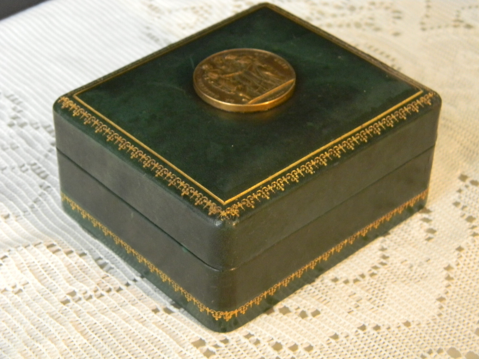 Rare 1850s Tool Leather Wood &Porcelain Line Wedding Box w/Bronze ...