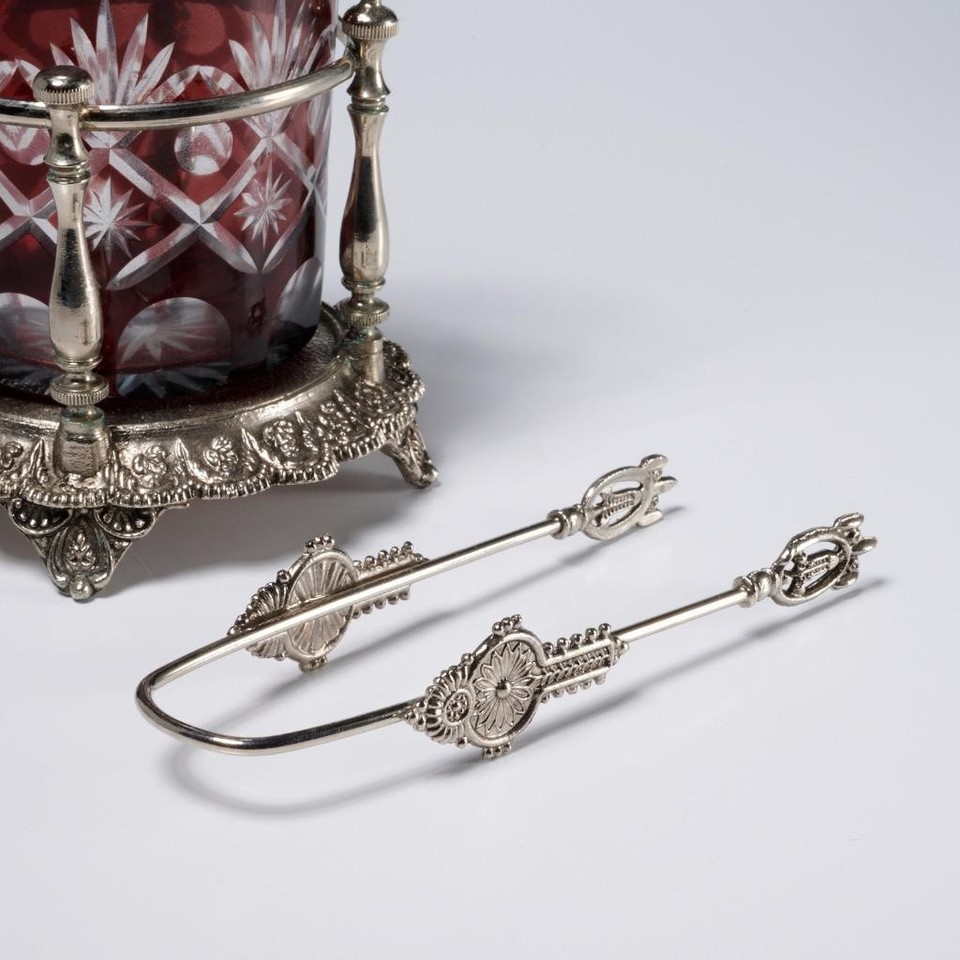 Vintage Silver Plated Pickle Jar Castor Set w/Tongs Amethyst Cut To ...