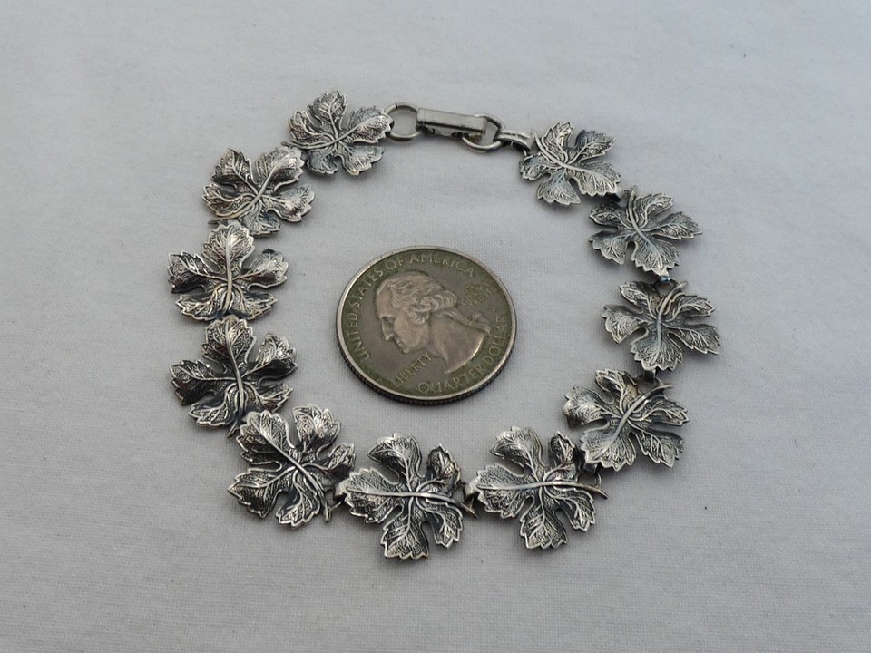 Estate Beau Sterling Silver 7" Maple Leaf Bacelet KP-13 | eBay