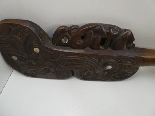 FANTASTIC LARGE VINTAGE WOODEN PATU TIKI CARVED MAORI ART NEW ZEALAND ...