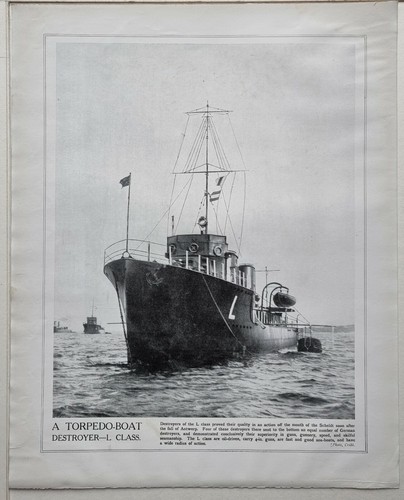 1915 WW1 PRINT & TEXT TORPEDO-BOAT DESTROYER L CLASS OIL DRIVEN SEA ...