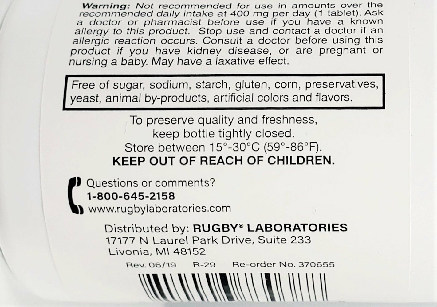 Rugby Magnesium Oxide 400 mg 120 Tablets -Expiration Date 04-2027 ...