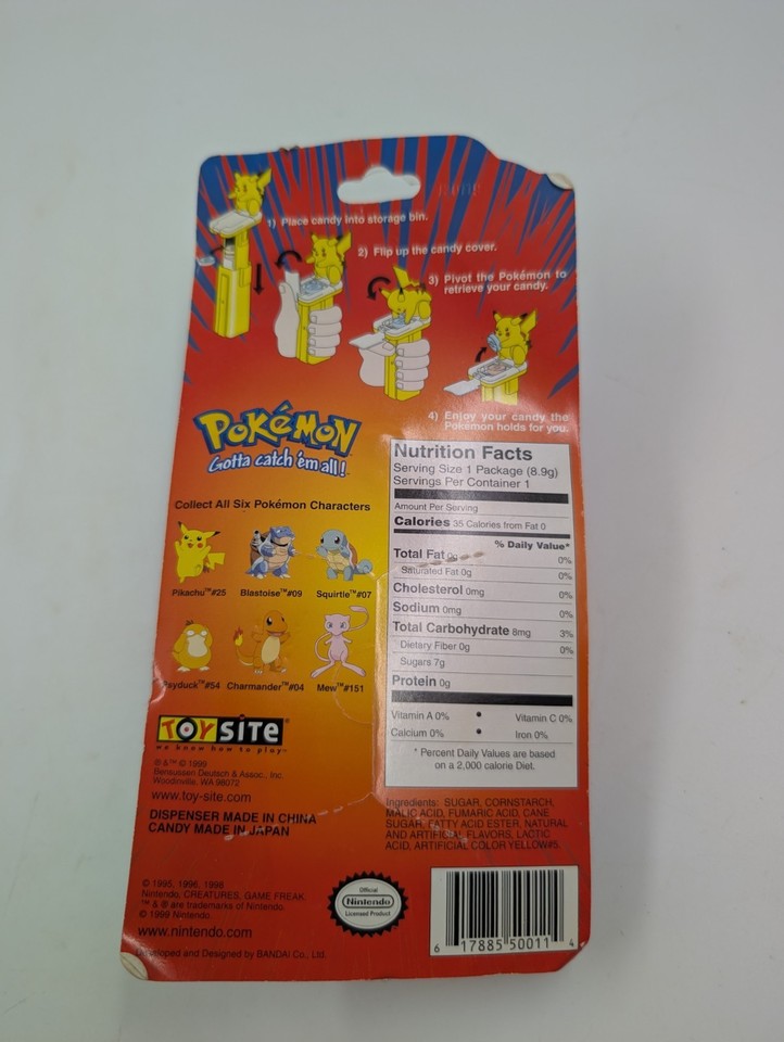 Pokemon Charmander #04 Candy Catcher Pez Fig 1999 Bandai Candy Box Toy ...