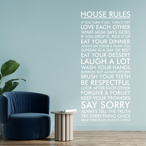 Wall Quote Sticker - HOUSE RULES - Vinyl Decal Lettering Decor Letters ...
