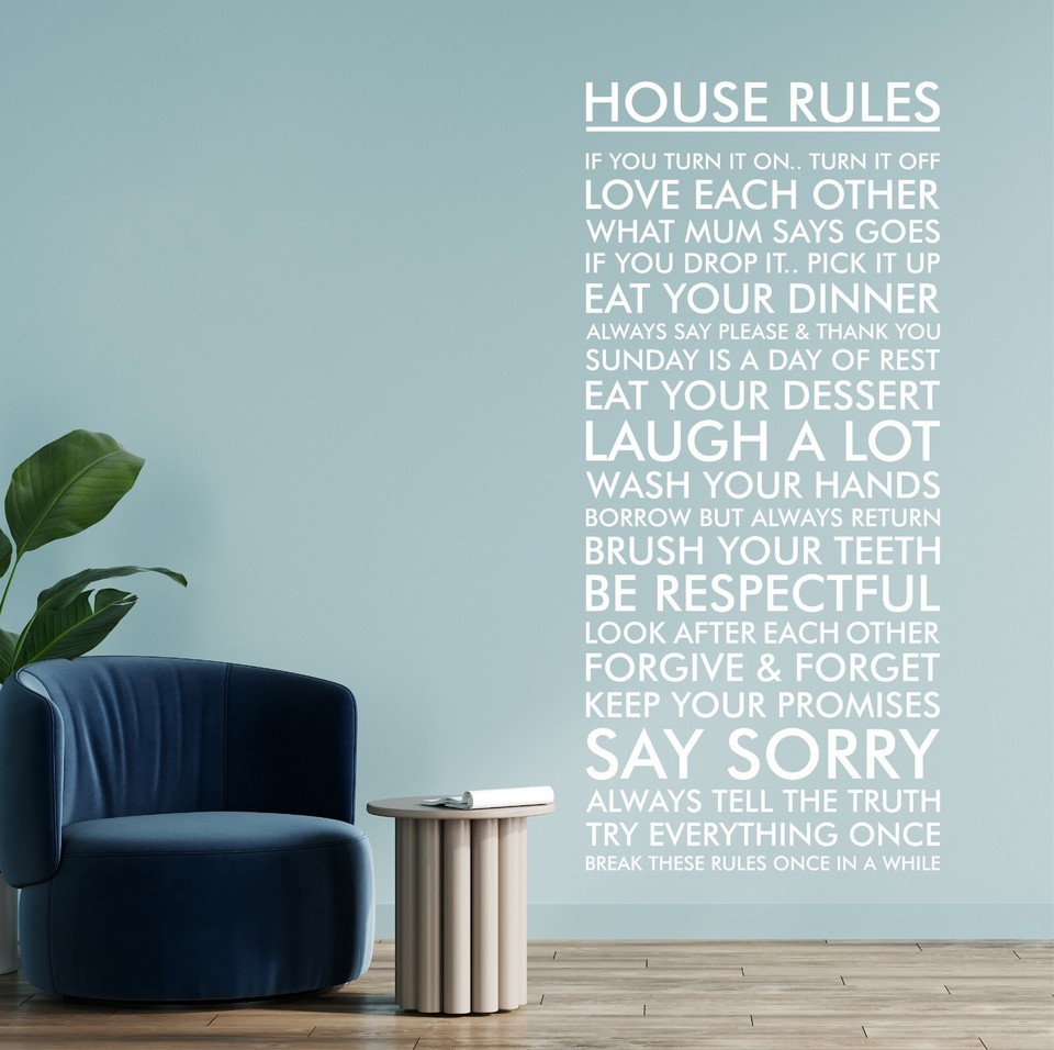Wall Quote Sticker - HOUSE RULES - Vinyl Decal Lettering Decor Letters ...