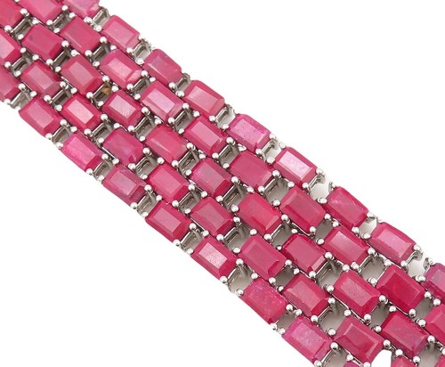 925 Sterling Silver Vintage Bracelet Broad Rectangle Cut Ruby Band ...