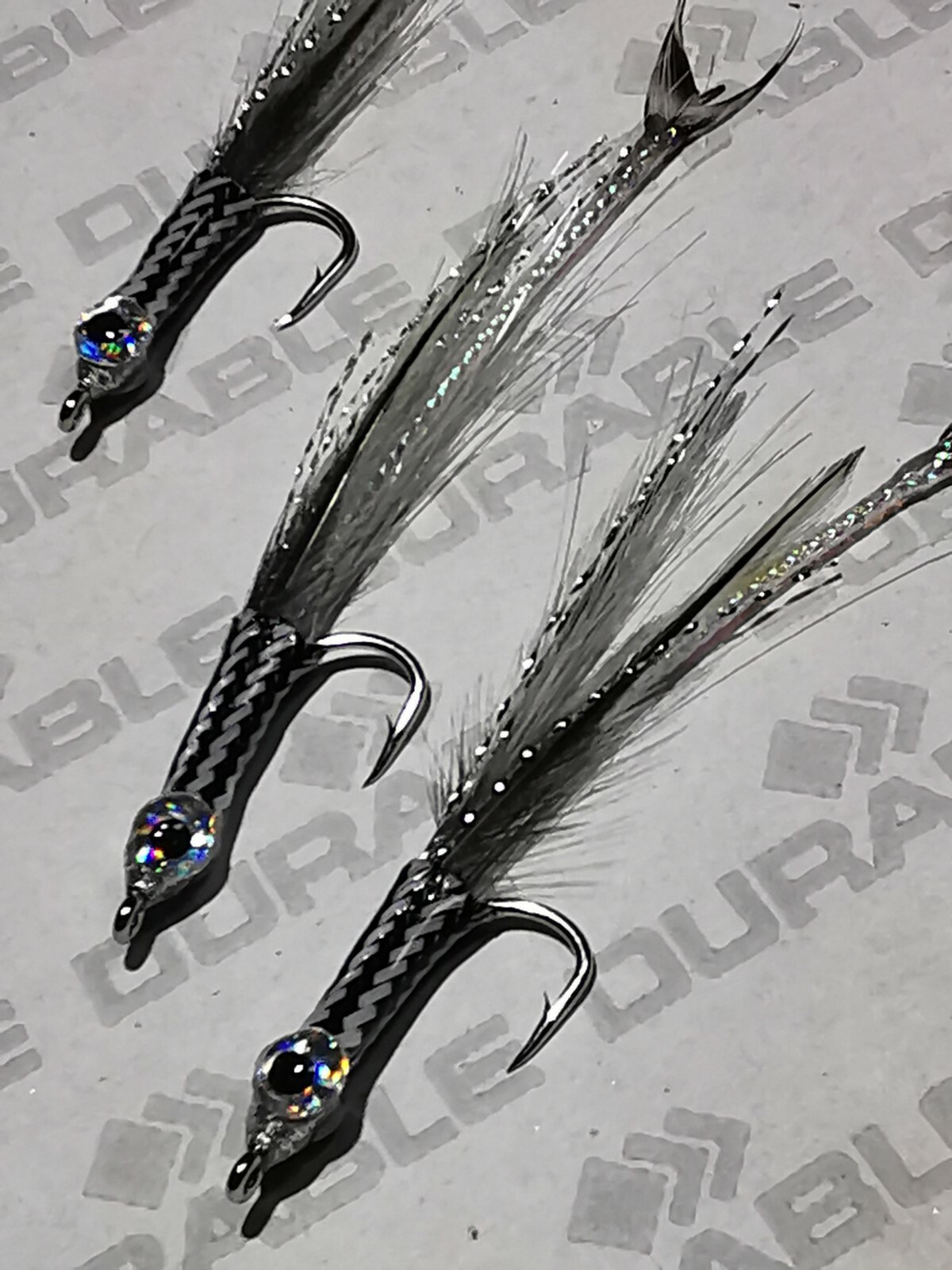 3xULTIMATE UK sz4 8cm BASS SALTWATER flies WOVEN stripe silver MULLET ...
