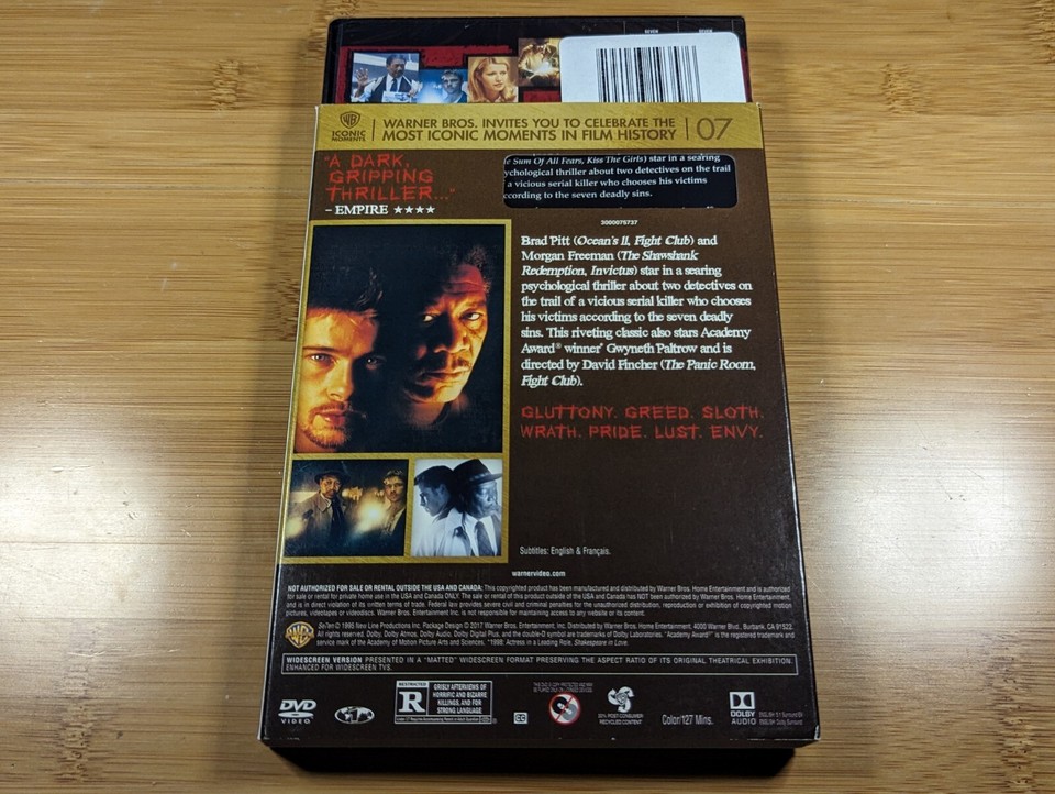 David Fincher SE7EN Iconic Moments DVD Morgan Freeman SEVEN Brad Pitt w ...
