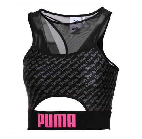 Puma x Barbie Collab Crop Top Tight Fit Black Barbie Logos W/ Pink Size ...