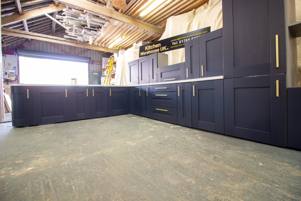 Ex-display NEW COMPLETE midnight blue shaker kitchen on dust grey ...