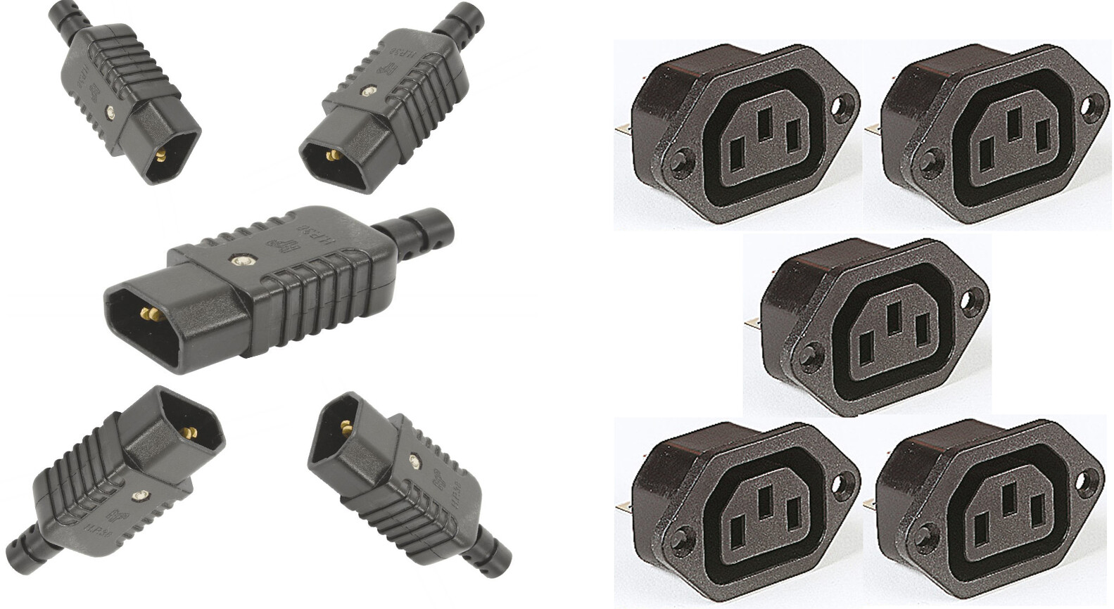 5 x Heavy Duty MALE + 5 x Female Chassis IEC C14 C13 Socket Plug Mains ...