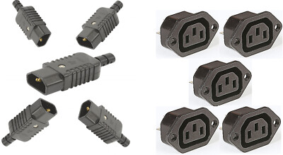 5 x Heavy Duty MALE + 5 x Female Chassis IEC C14 C13 Socket Plug Mains ...