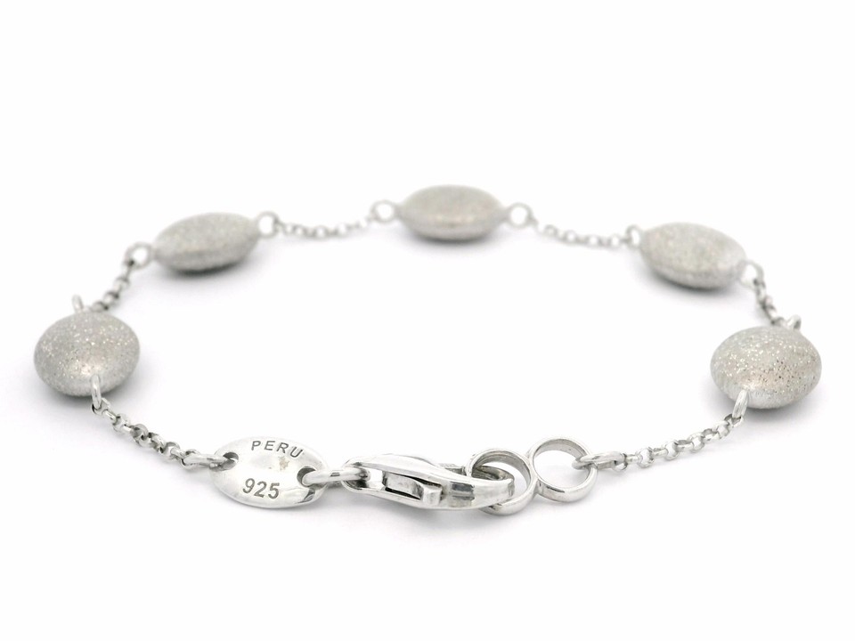 Charles Garnier Sterling Silver Textured Oval Bead Chain Link Bracelet ...