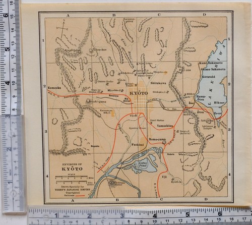 1914 JAPAN JAPANESE MAP KYOTO ENVIRONS TEMPLES OTSU MOMO-YAMA SHIRAKAWA ...