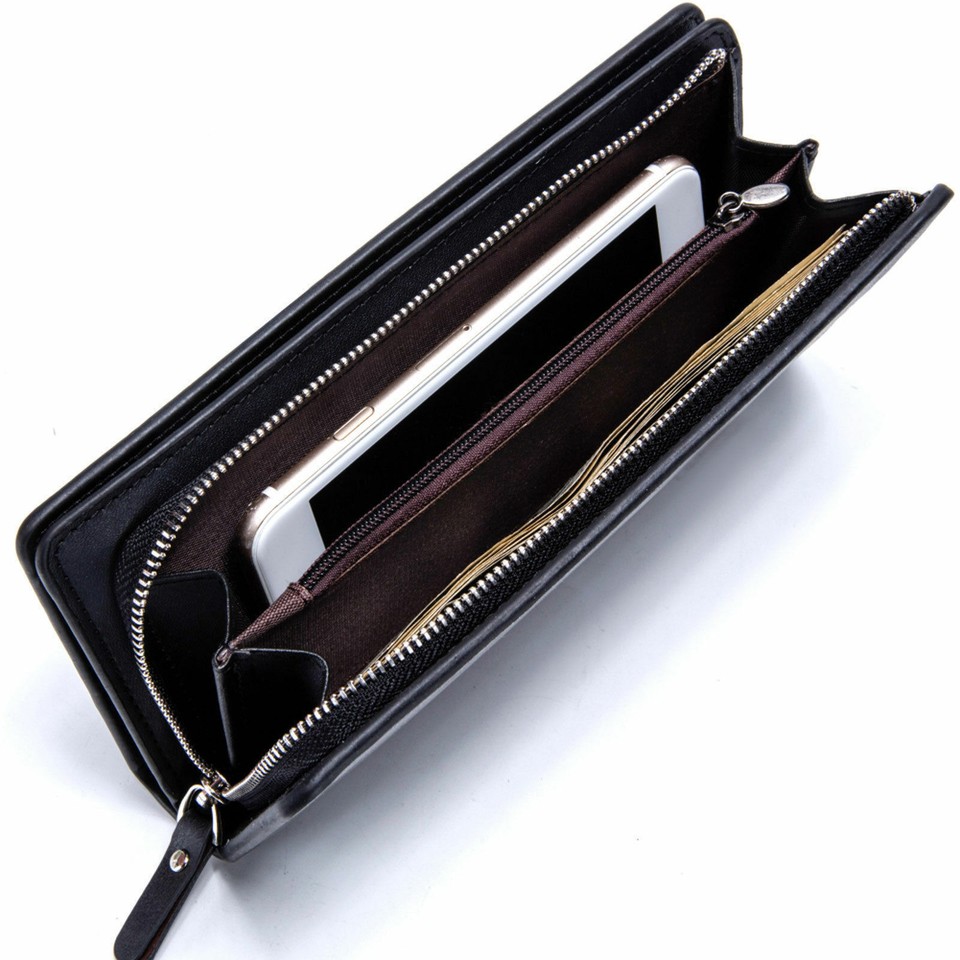 Men's Bifold Leather Zip Coin Handbag Multi Card Holder Purse Long ...
