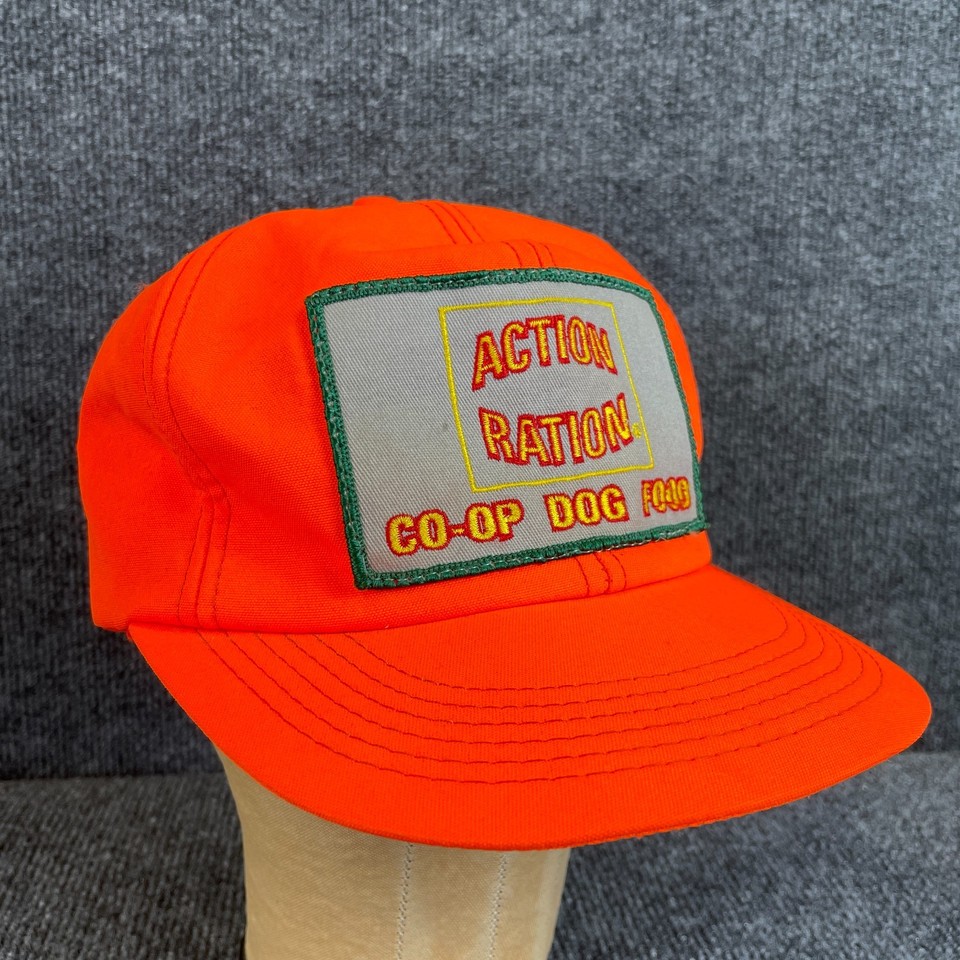 Vintage Co-Op Hat Action Ration Dog Food Blaze Orange 90's USA Snapback ...