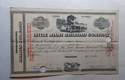 Vintage Little Miami Railroad Stock Certificate OHIO Kool Train ...